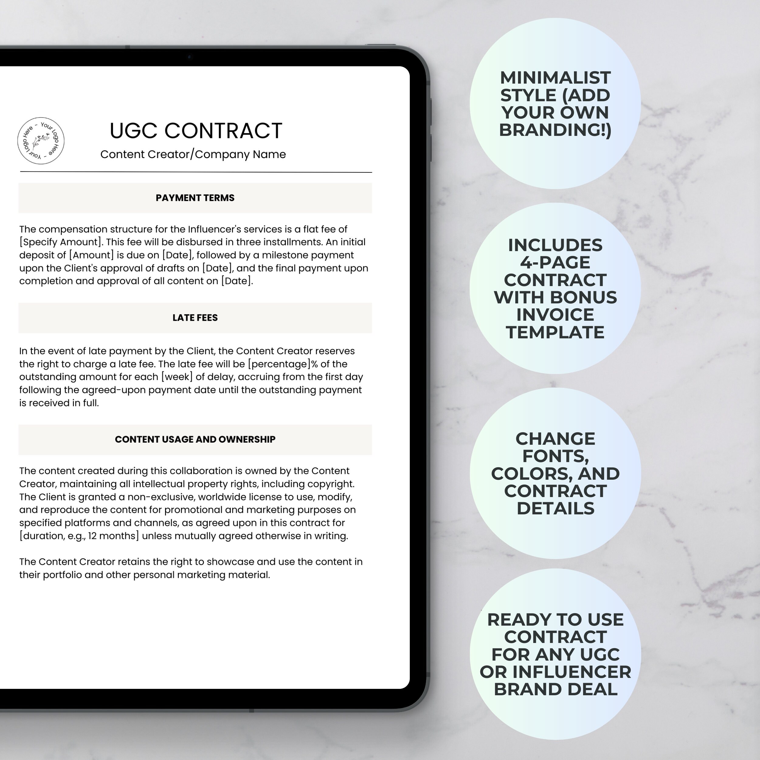 Professional UGC Contract Template for Influencer User Generated ...