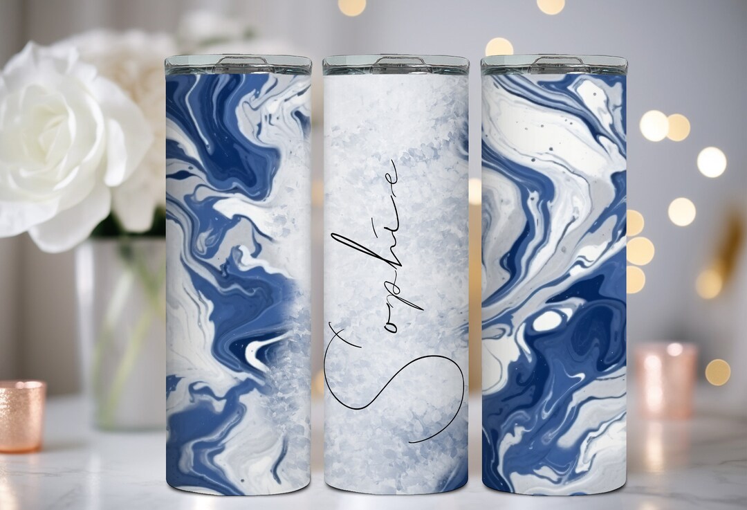 Add Your Own Name Blue White Marble Sublimation Tumbler Seamless ...