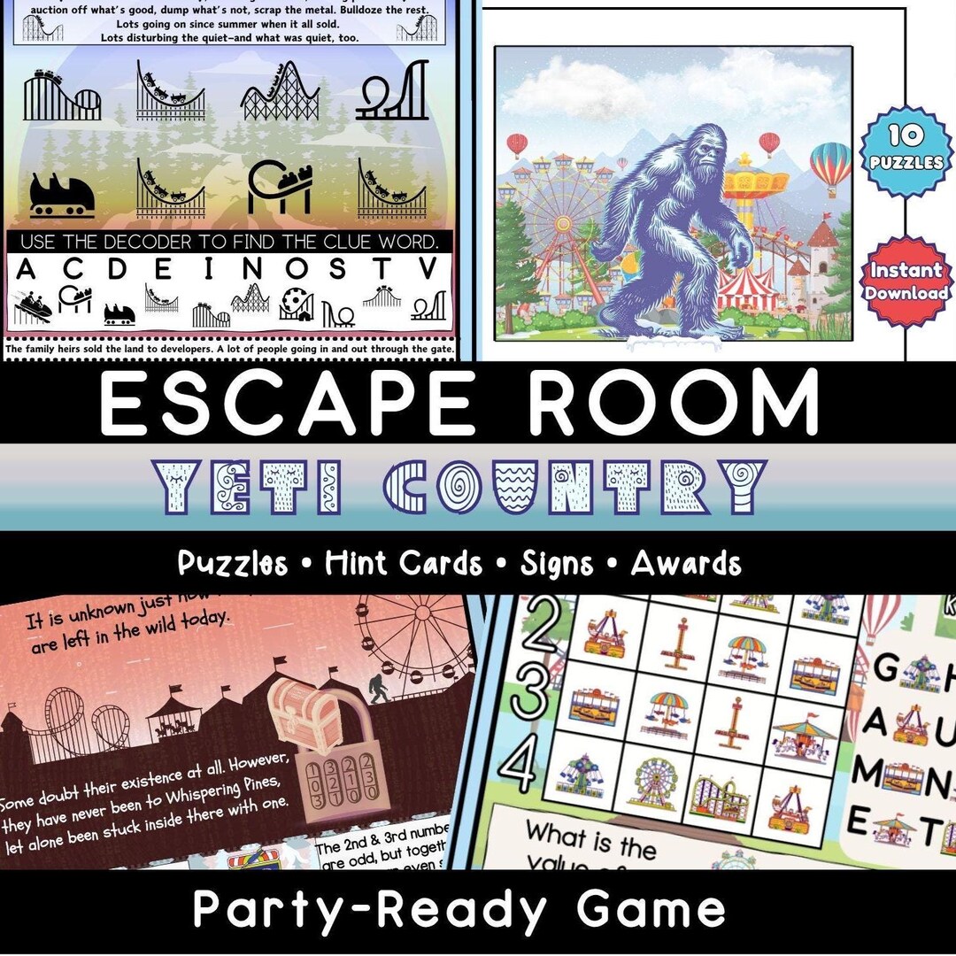 Yeti Country Escape Room Game: DIY Cryptid Amusement Park Puzzle ...