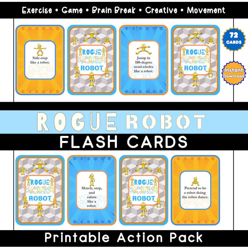 Movement Cards for Kids – Rogue Robot Game - Printable Kit – Yoga Class ...