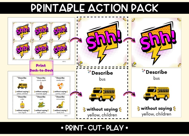 Fall Vocabulary Card Game: 'shh! You Don't Say' Flashcards (printable ...