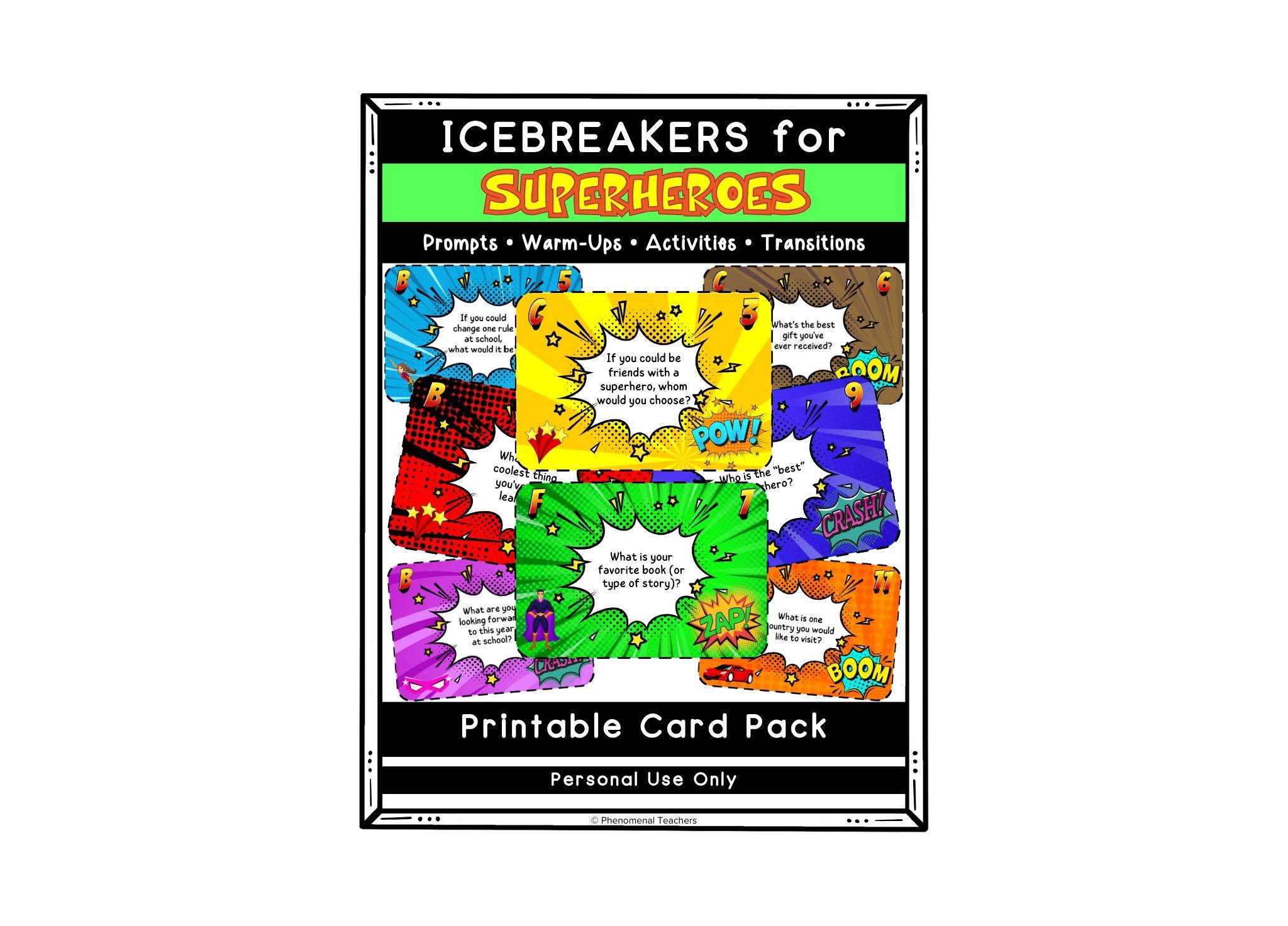 Superhero Icebreaker Cards: Classroom Team Building Activity (printable ...