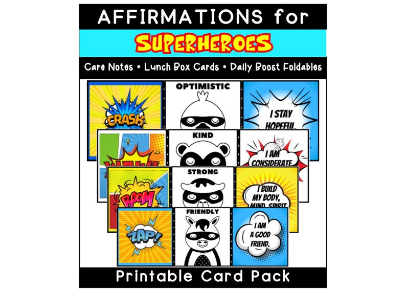 Superhero Affirmation Cards for Kids: Printable Lunch Box Notes (PDF ...