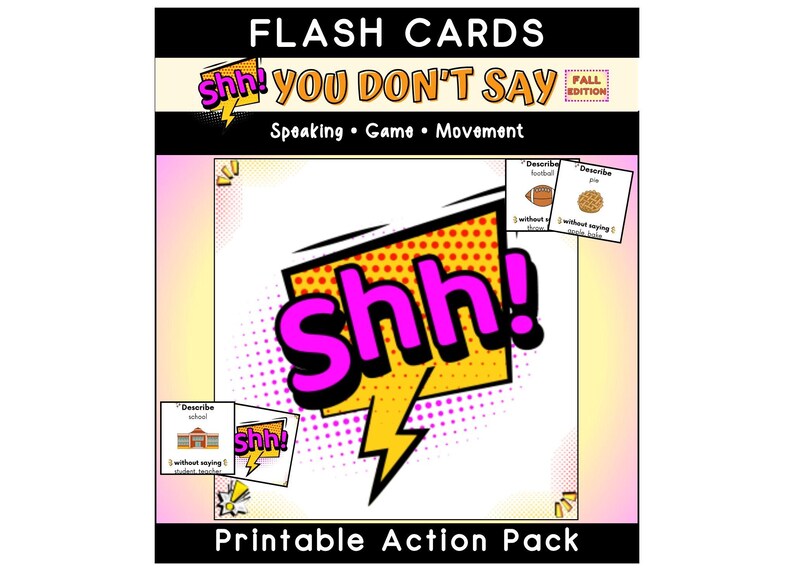 Fall Vocabulary Card Game: 'shh! You Don't Say' Flashcards (printable ...