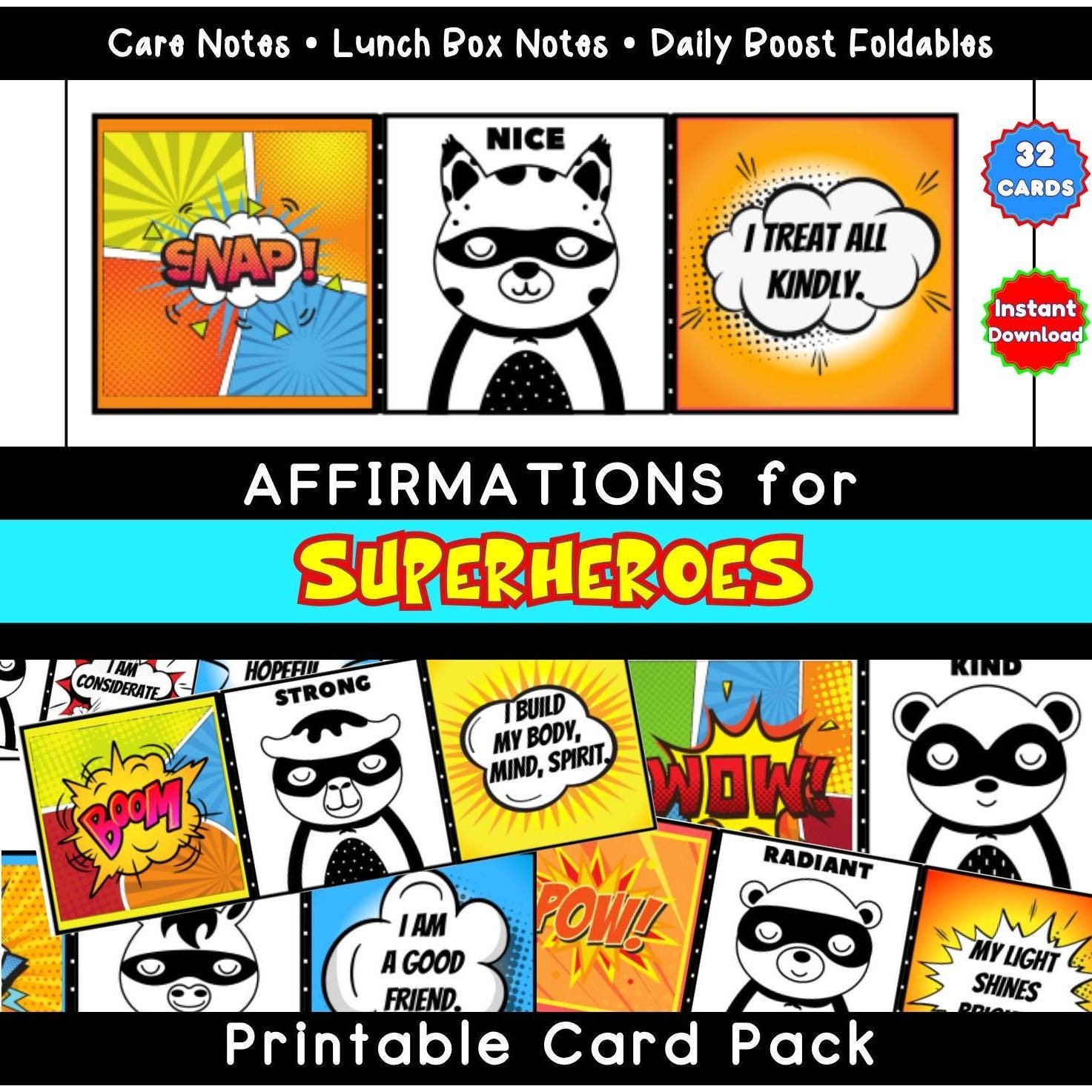 Superhero Affirmation Cards for Kids: Printable Lunch Box Notes (PDF ...