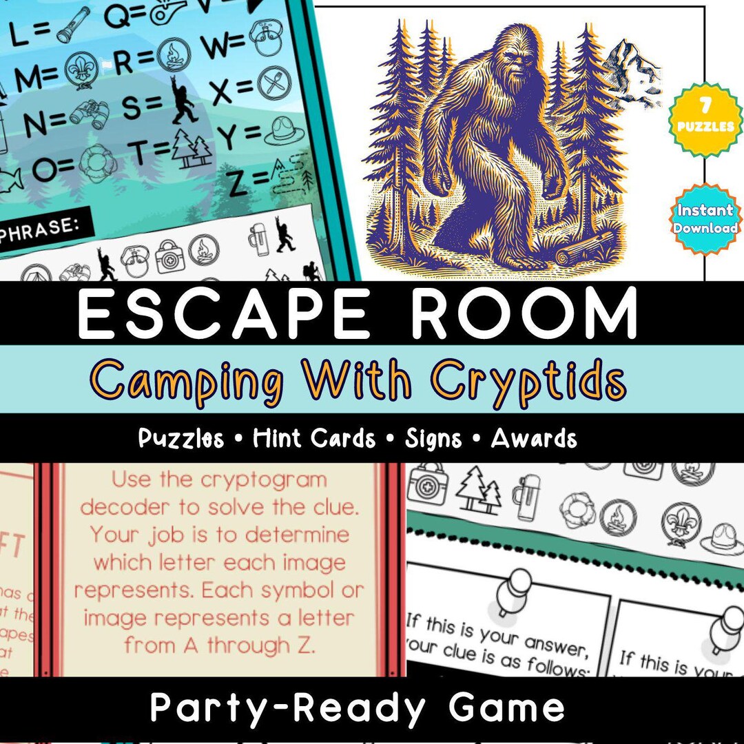 Camping With Cryptids Escape Room Kit: Bigfoot Puzzles (printable Party Game) - Etsy
