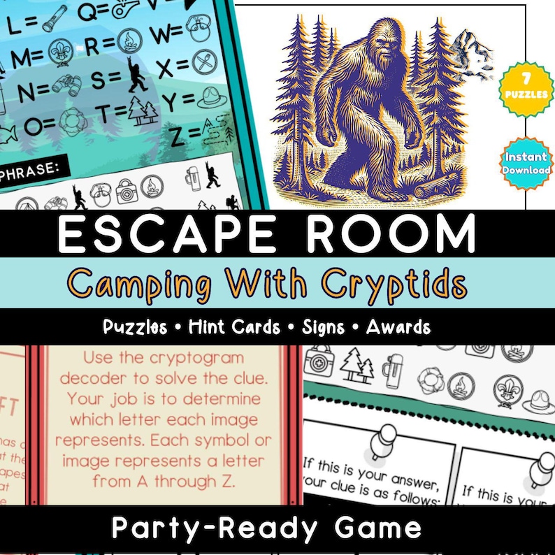 Camping With Cryptids Escape Room Kit: Bigfoot Puzzles (printable Party Game) - Etsy
