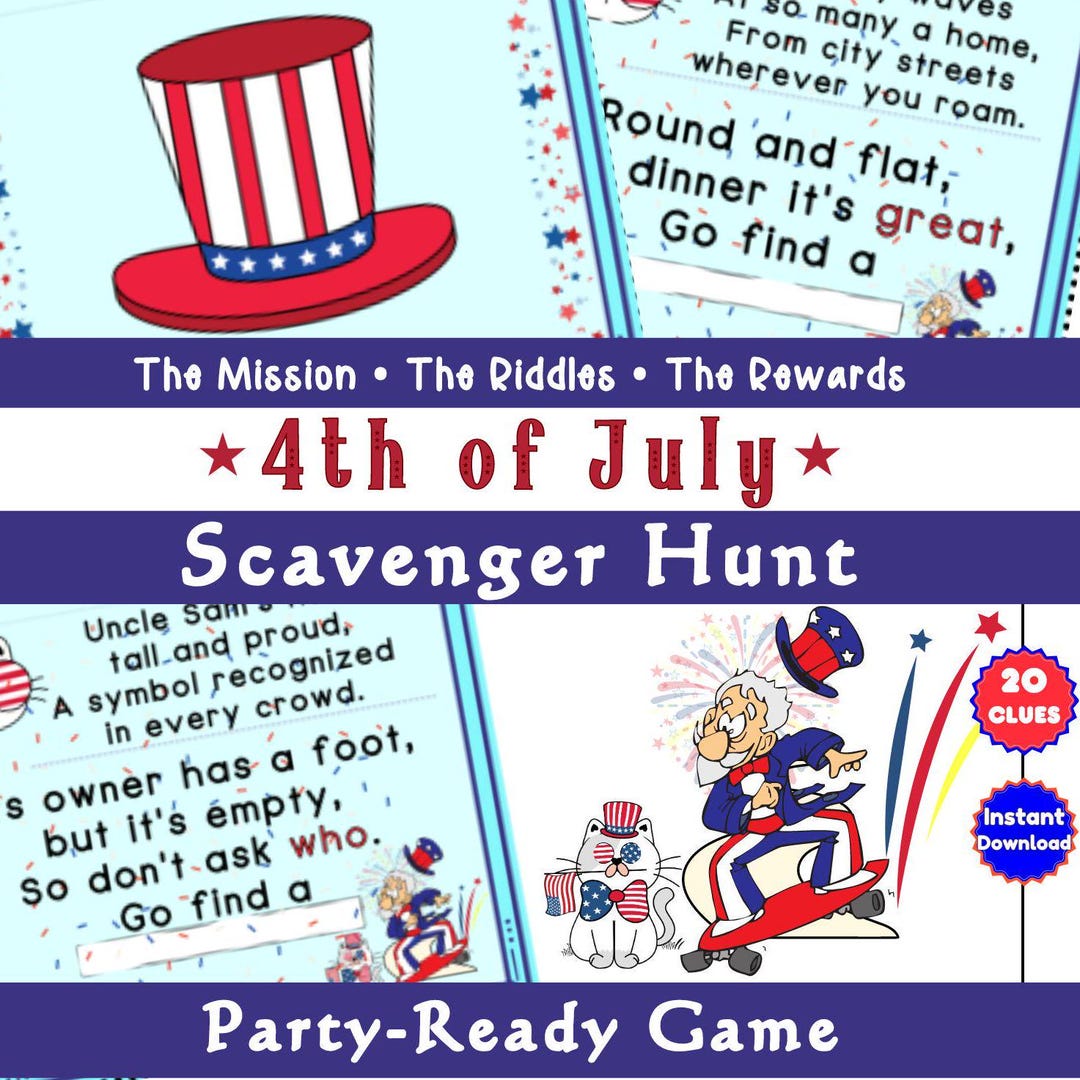 4th of July Scavenger Hunt: Riddle Puzzle Game (printable) - Etsy