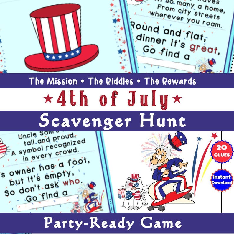 Scavenger Hunt for Kids — 4th of July - Printable Puzzle Game - Riddle ...