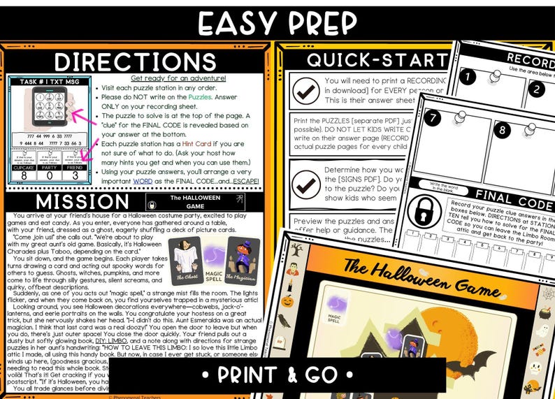 Halloween Escape Room Game: Spooky Mystery Puzzle (DIY Printable Kit ...