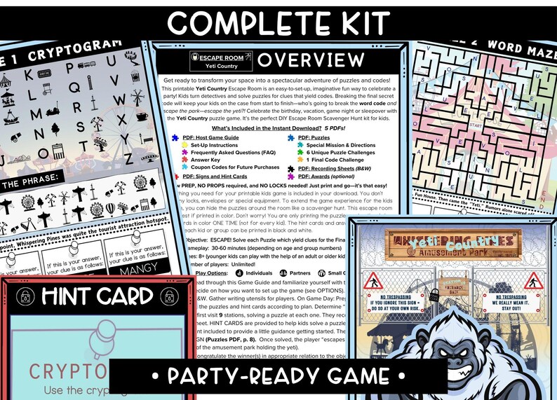 Yeti Country Escape Room Game: DIY Cryptid Amusement Park Puzzle ...