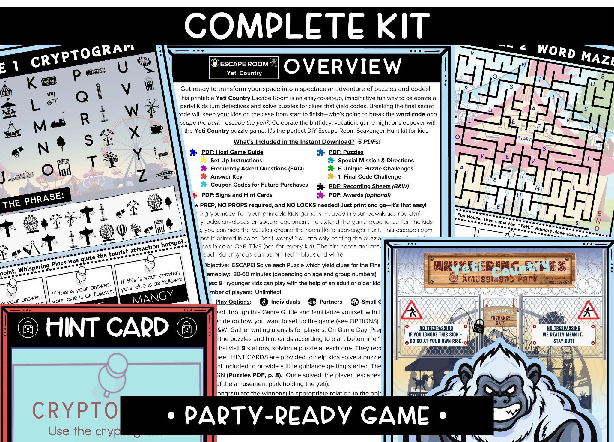 Yeti Country Escape Room Game: DIY Cryptid Amusement Park Puzzle ...