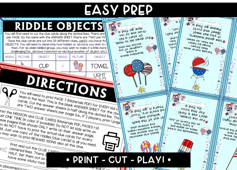 Scavenger Hunt for Kids — 4th of July - Printable Puzzle Game - Riddle ...