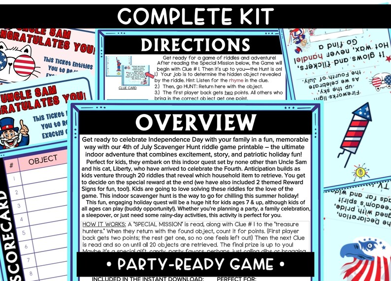 Scavenger Hunt for Kids — 4th of July - Printable Puzzle Game - Riddle ...