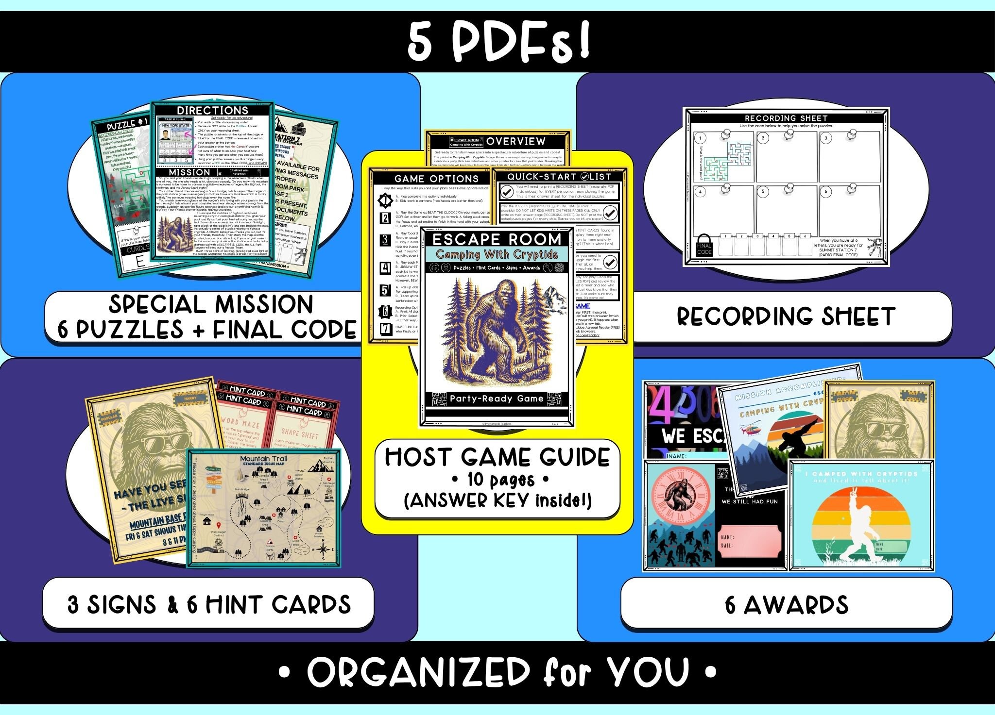 Camping With Cryptids Escape Room Kit: Bigfoot Puzzles (printable Party ...