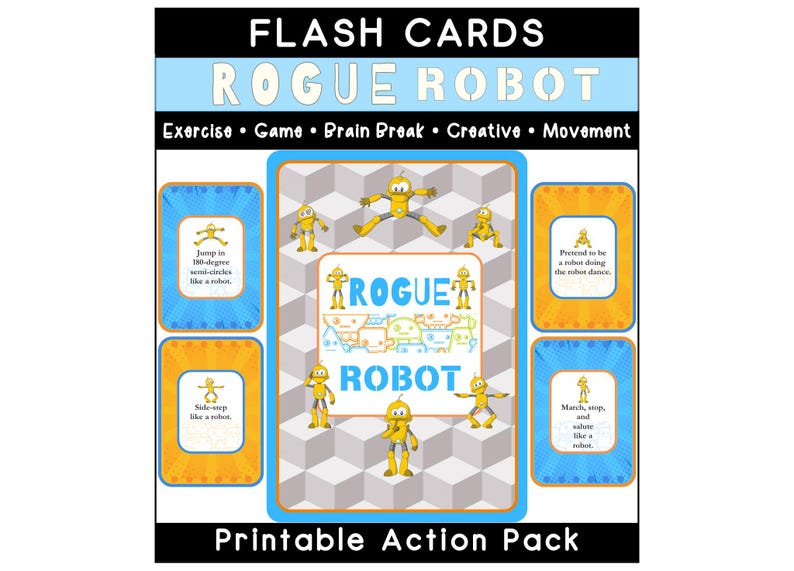 Movement Cards for Kids – Rogue Robot Game - Printable Kit – Yoga Class ...