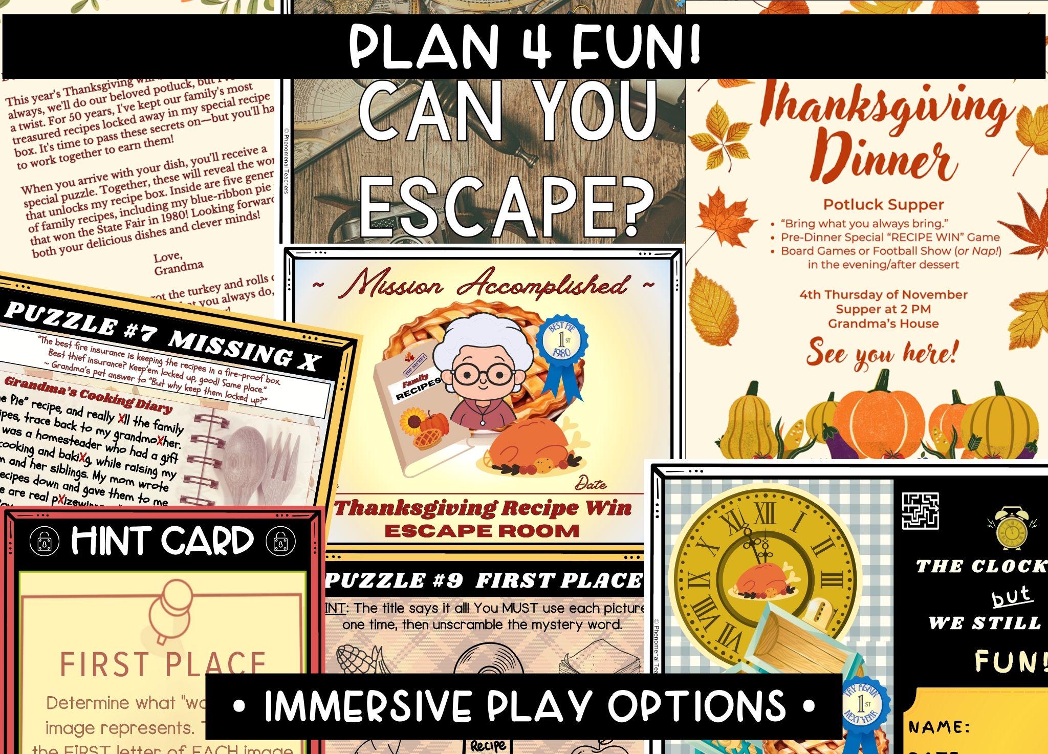 Thanksgiving Escape Room: Grandma's Recipe Puzzle (printable) - Etsy