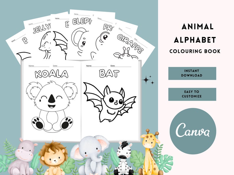 ABC Animal Alphabet Coloring Pages for Baby, Kids, Toddlers, Preschool ...