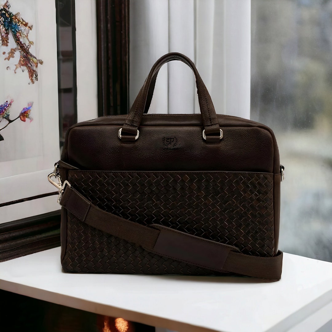 Handcrafted Leather Laptop Bag Briefcase Style Daily Luxury Gift Laptop Sleeve Fashion Indian ...
