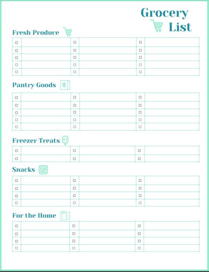 Printable Grocery Check List - Etsy