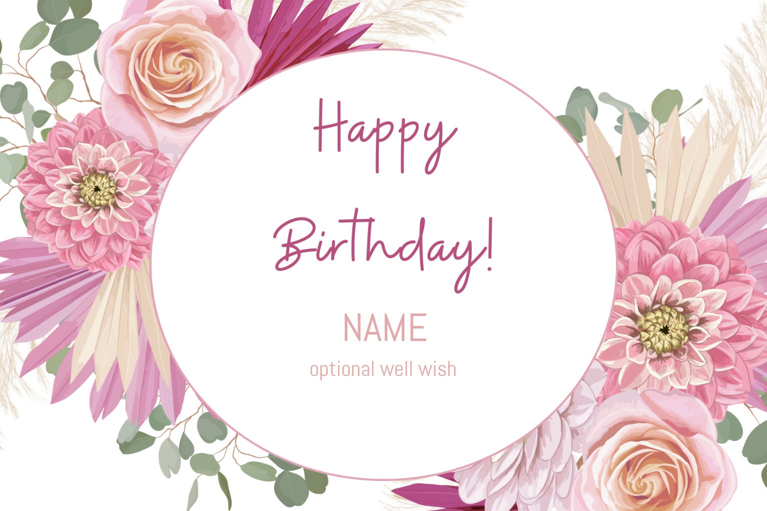 Editable Happy Birthday- Floral, Pink, Digital - Etsy