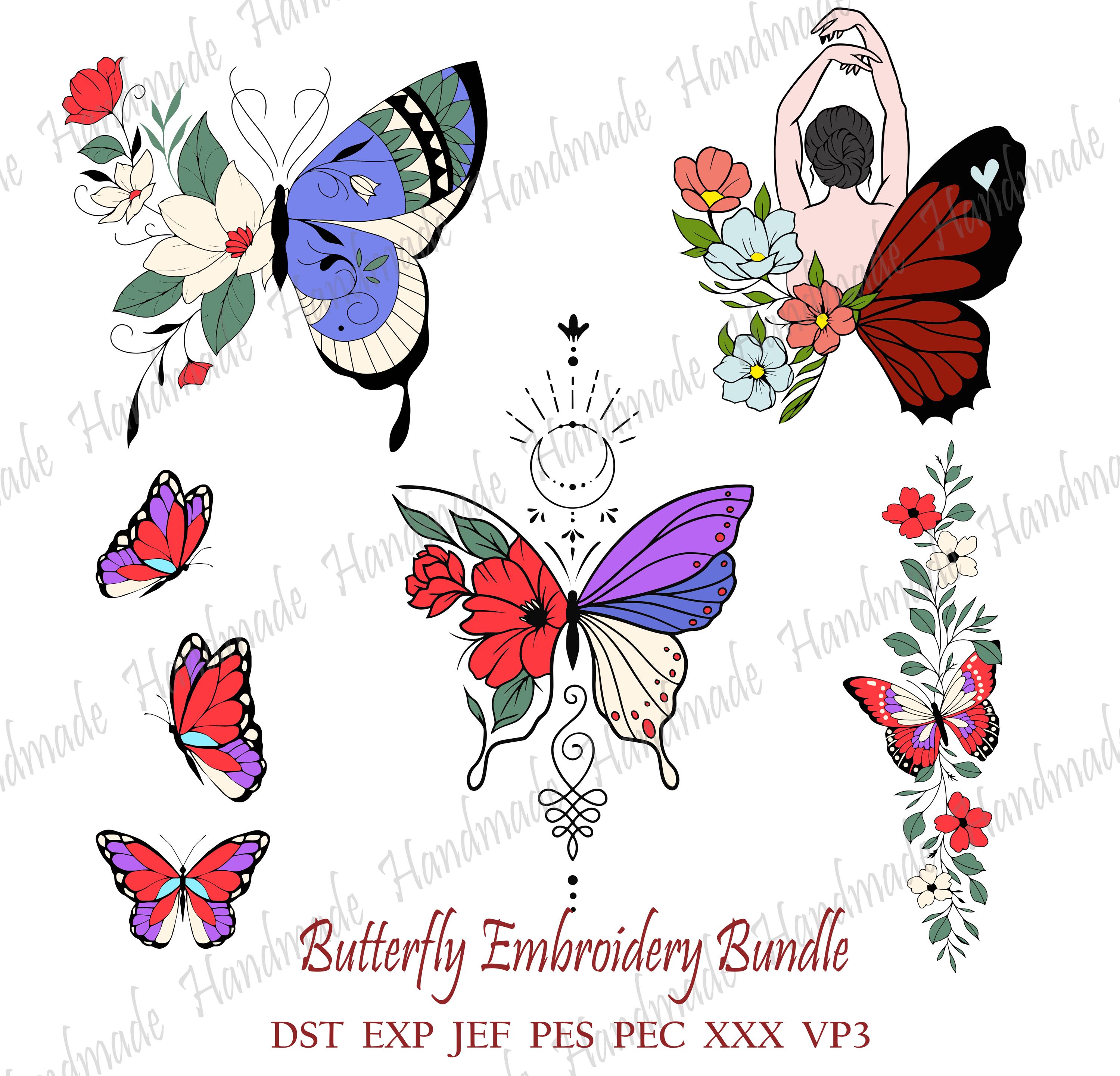 Butterfly Embroidery Design, Butterflies With Flower Motive, Patterns ...
