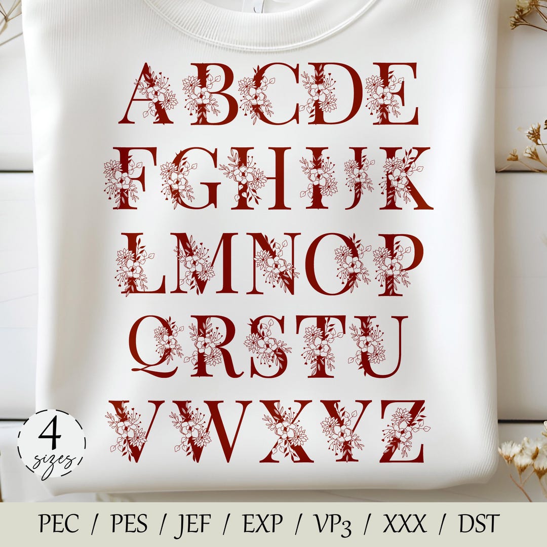 Floral Font Embroidery, A-Z Full Flower Alphabet Machine Embroidery ...