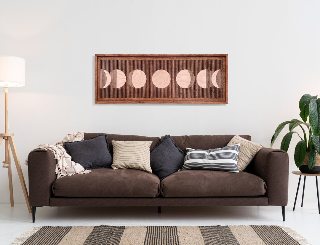 Framed Wooden Wall Art Moon Phases, Boho Rustic, Geometric Line Art ...