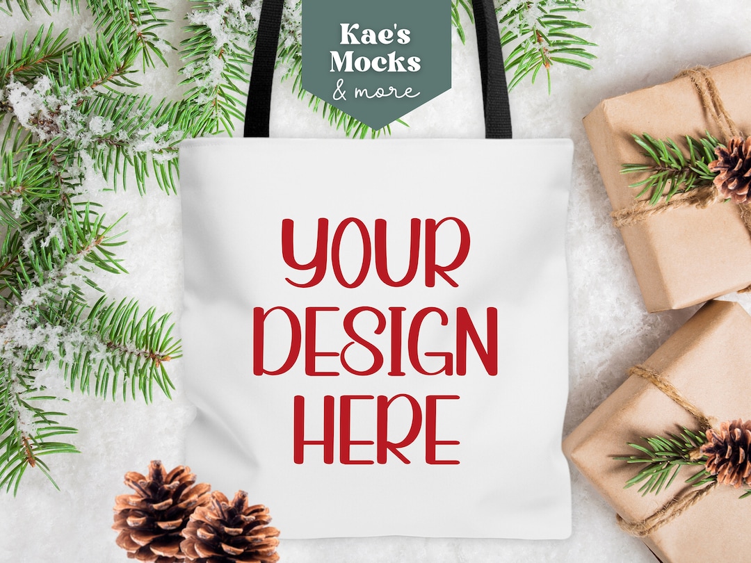 Christmas Tote Bag Mockup: Rustic Boho AOP POD Template (digital ...