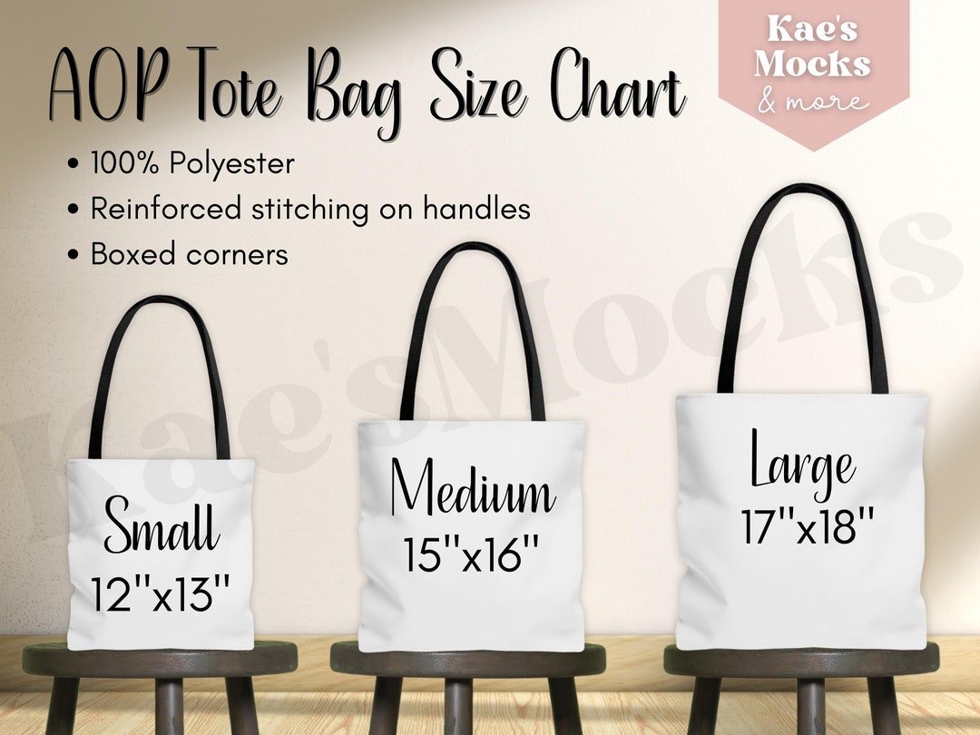 AOP Tote Bag Size Chart Mockup, All Over Print Tote Bags, Sizing Chart Template, Digital Mock Up ...