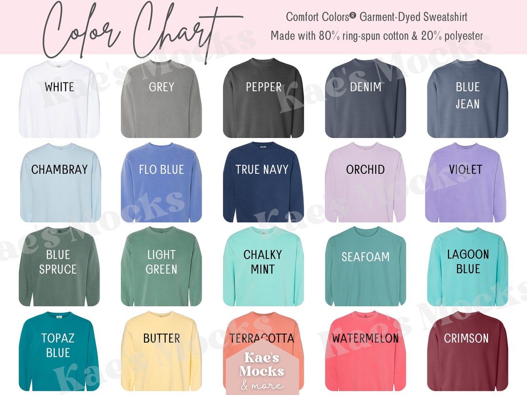 Comfort Colors 1566 Color Chart, CC1566 Color Options, Sweatshirt ...