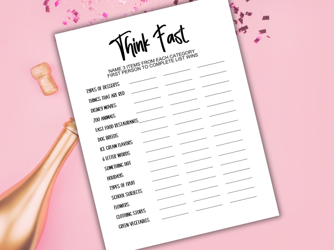 Think Fast Trivia Game, Birthday Party Game, Adult Party Game, Teen ...