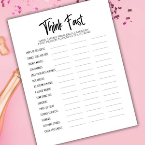 Think Fast Trivia Game, Birthday Party Game, Adult Party Game, Teen ...