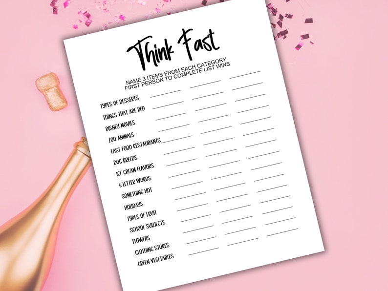 Think Fast Trivia Game, Birthday Party Game, Adult Party Game, Teen ...