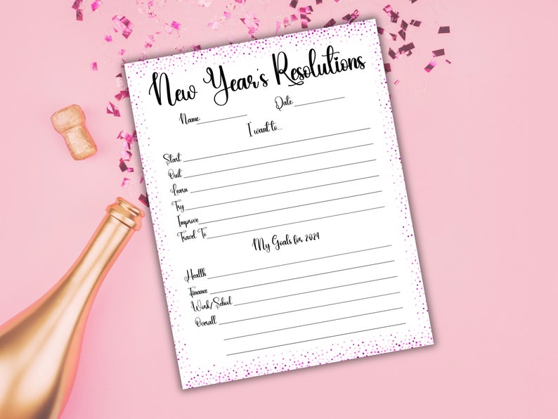 New Year's Resolution's Printable, New Year Instant Download, Goals for ...