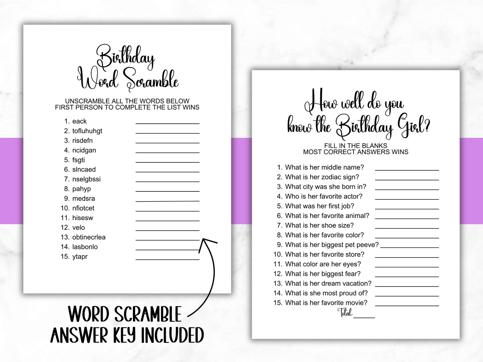 Birthday Game Bundle Minimalist Birthday Party for Her Would She Rather ...
