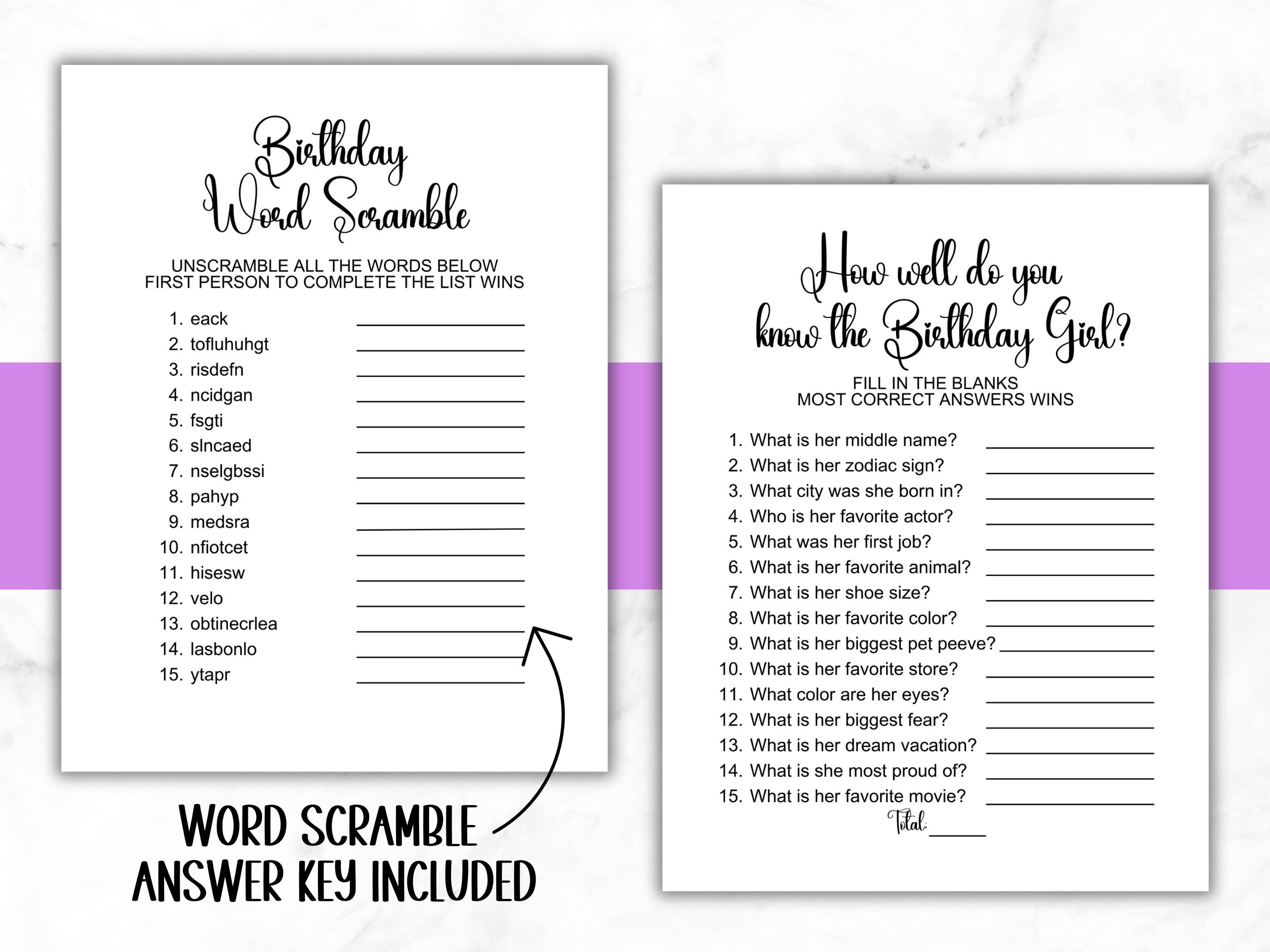Birthday Game Bundle Minimalist Birthday Party for Her Would She Rather ...