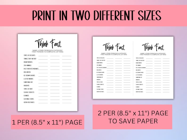 Think Fast Trivia Game, Birthday Party Game, Adult Party Game, Teen ...