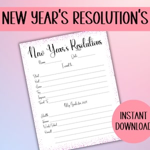 New Year's Resolution's Printable, New Year Instant Download, Goals for ...