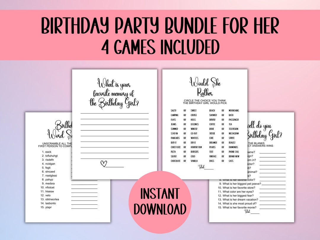 Birthday Party Game Bundle, Party Game Bundle for Her, Minimalist Party ...