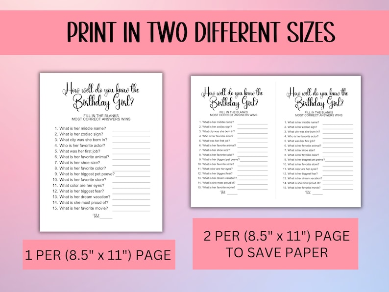 How Well Do You Know the Birthday Girl, Birthday Party Game, Teen Party ...