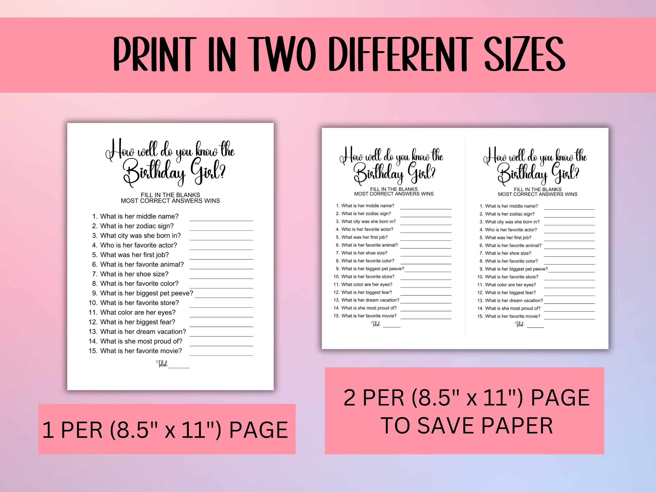 How Well Do You Know the Birthday Girl, Birthday Party Game, Teen Party ...