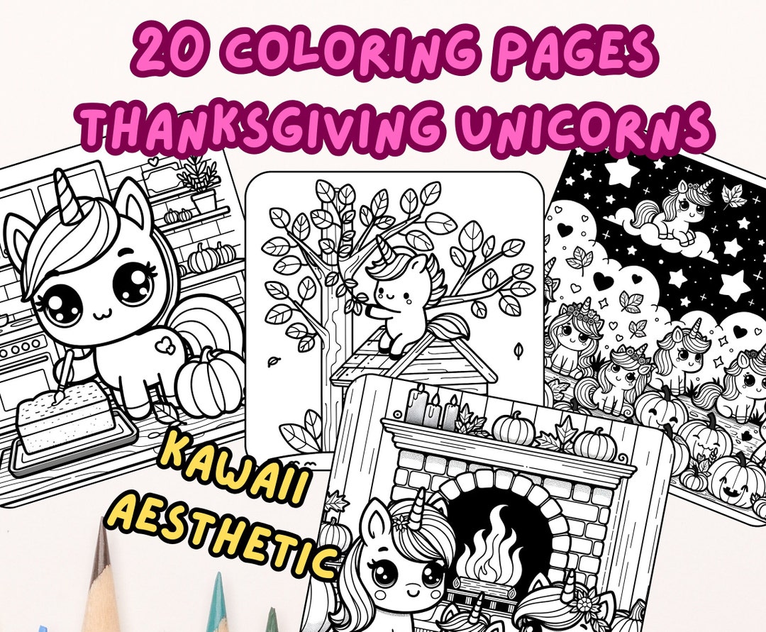 Thanksgiving Coloring Sheets - Kawaii Unicorns & Anime Pages | 20 ...