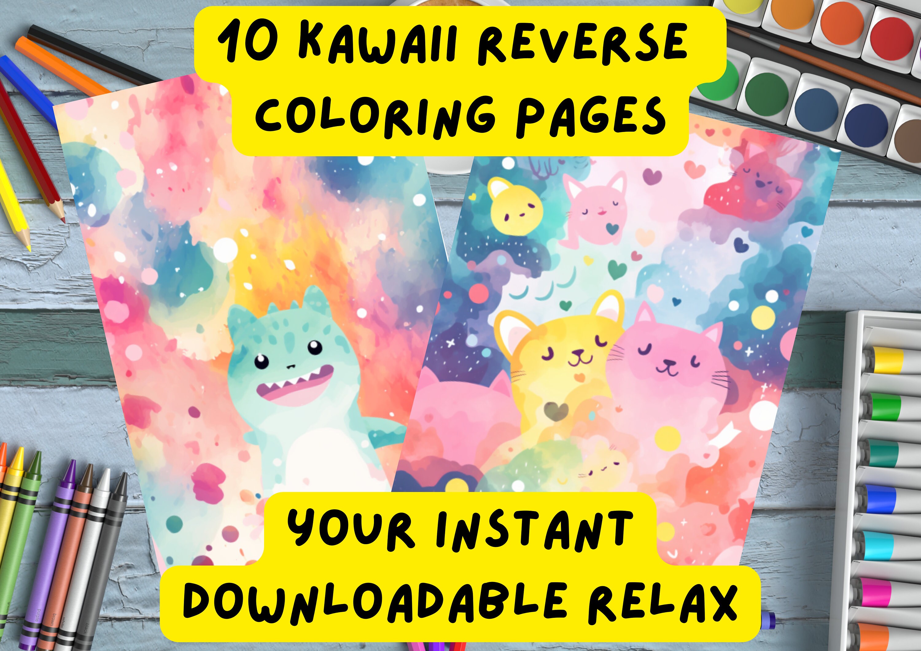 Kawaii Coloring - Reverse Coloring Pages - Anime Coloring Pages - Etsy