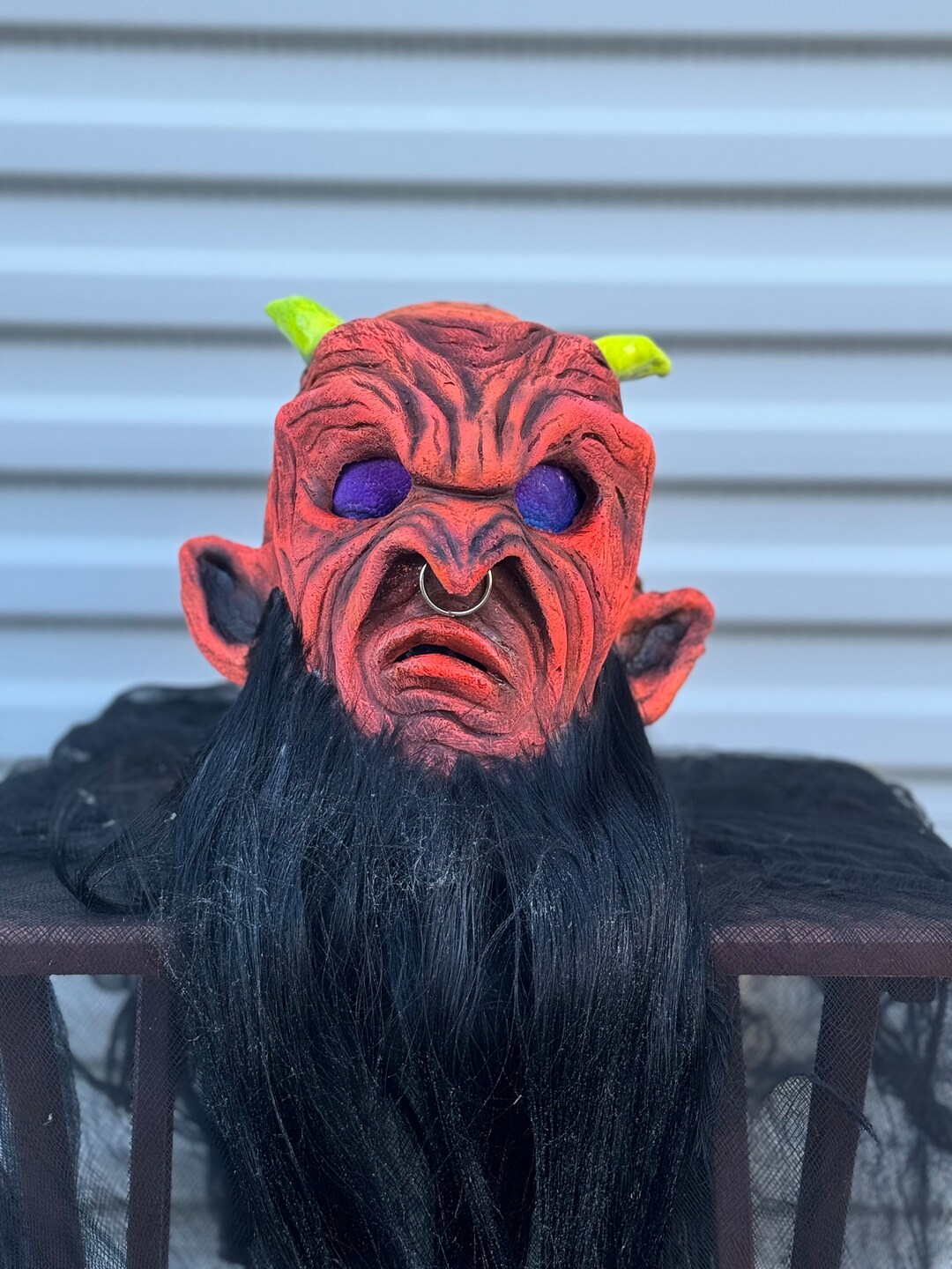 UV Reactive Grimscale the Grumpy Demon Latex Half Mask - Perfect for ...