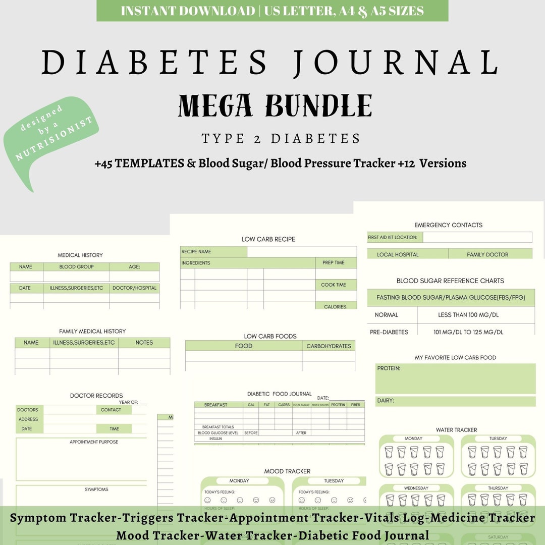 Diabetes Journal Mega Bundle | Blood Sugar Tracker | Type 2 Diabetes ...
