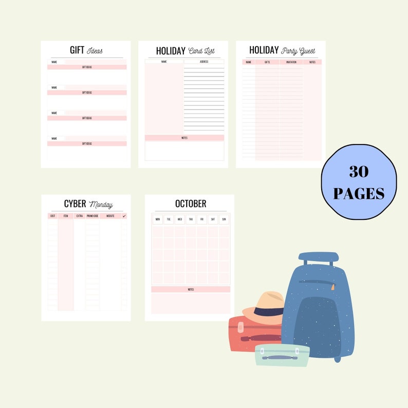 Holiday Planner Printable, Travel Planner, Holiday Shopping List ...