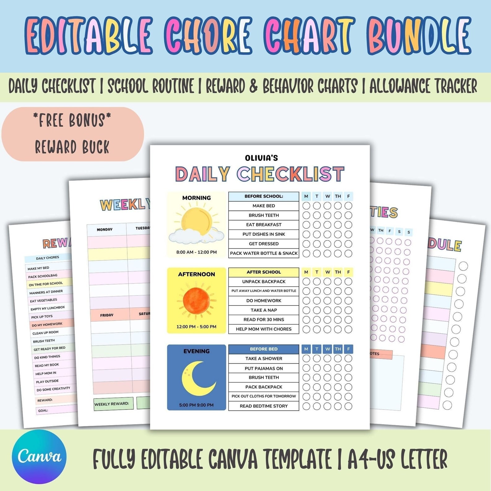 Editable Chore Chart for Multiple Kids Daily Checklist Canva,editable ...