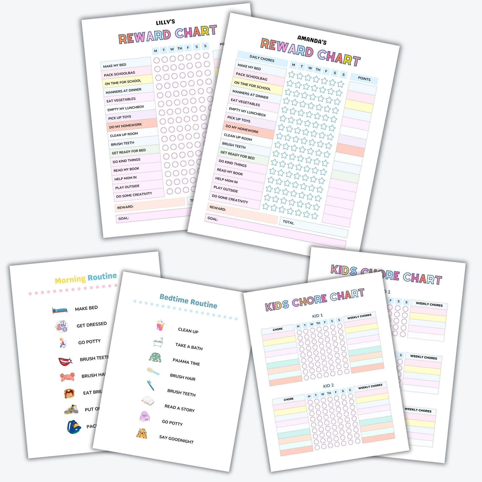 Editable Chore Chart for Multiple Kids Daily Checklist Canva,editable ...