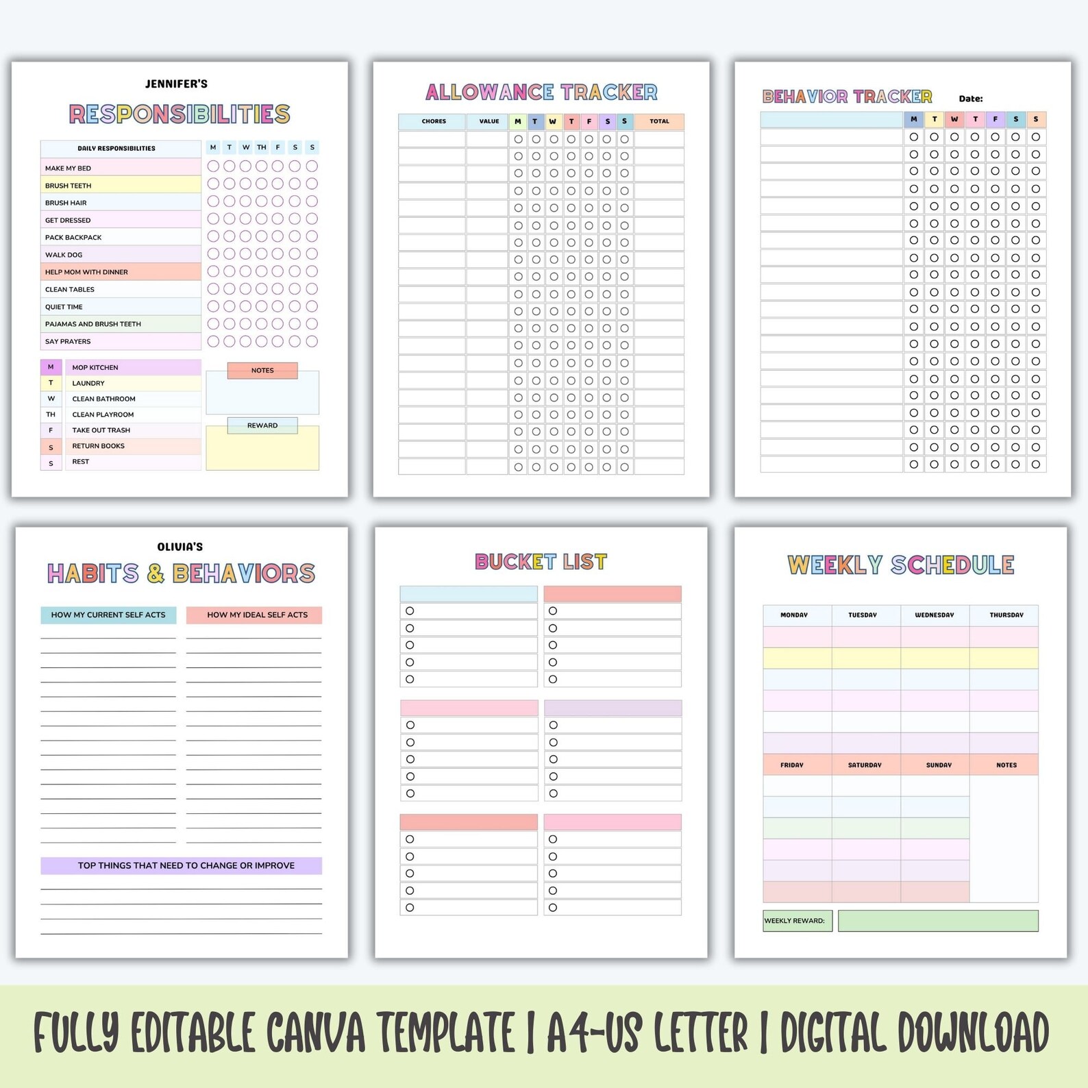 Editable Chore Chart for Multiple Kids Daily Checklist Canva,editable ...